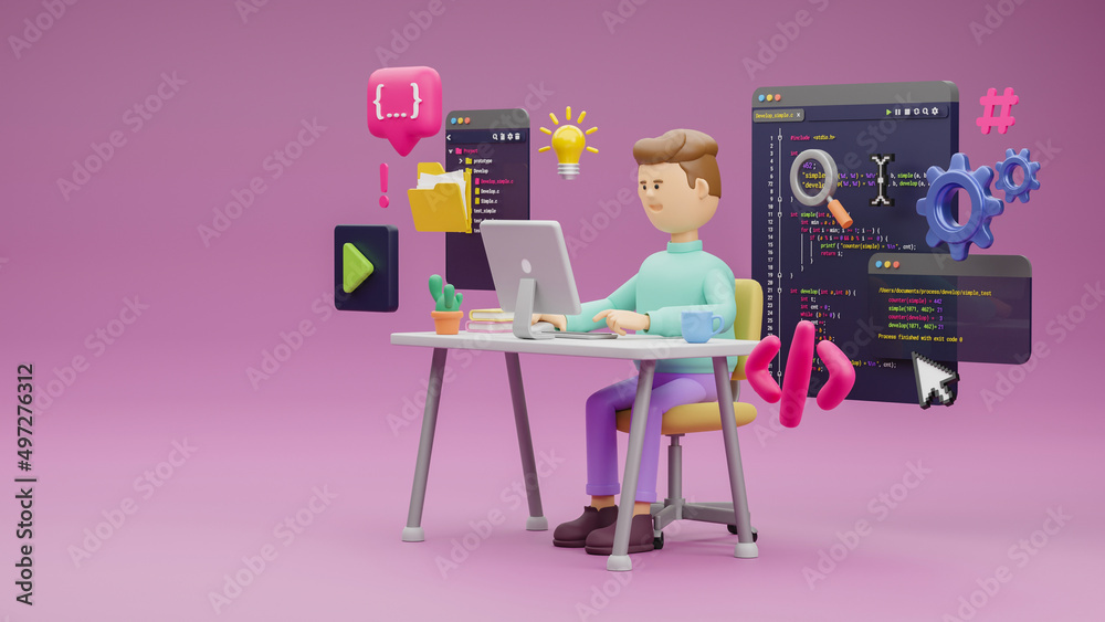 Ilustración de Stock Programmer developer typing script source ...