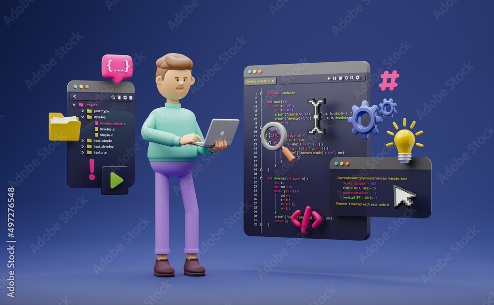 Ilustración de Stock Programmer developer typing script source ...
