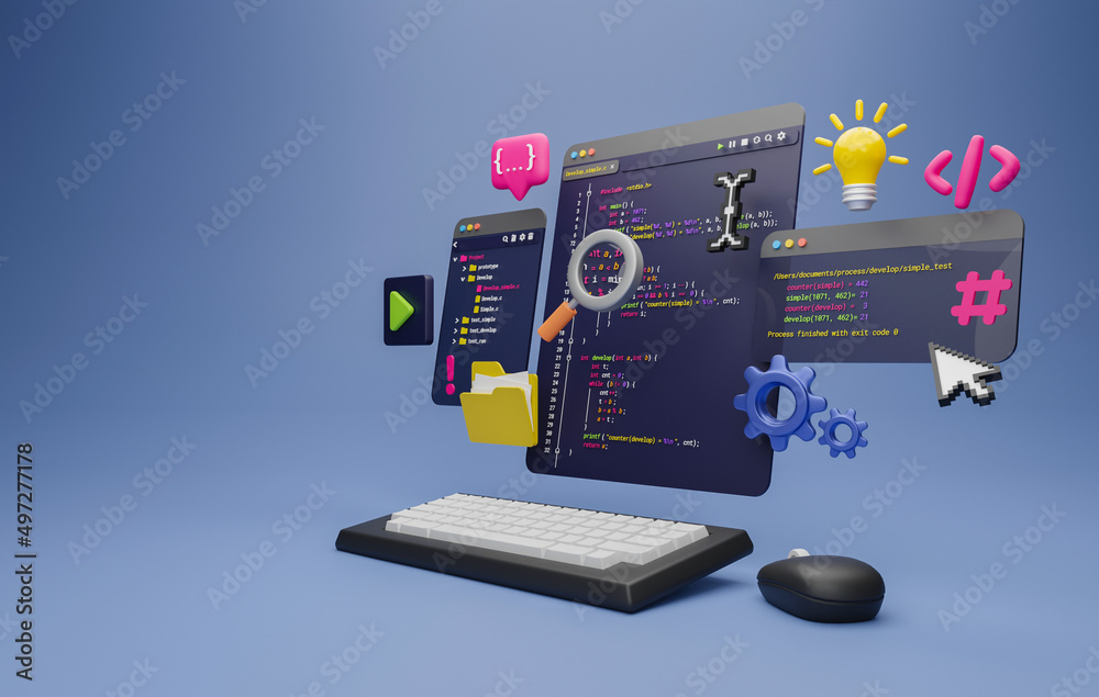 Ilustración de Stock Programmer developer typing script source ...