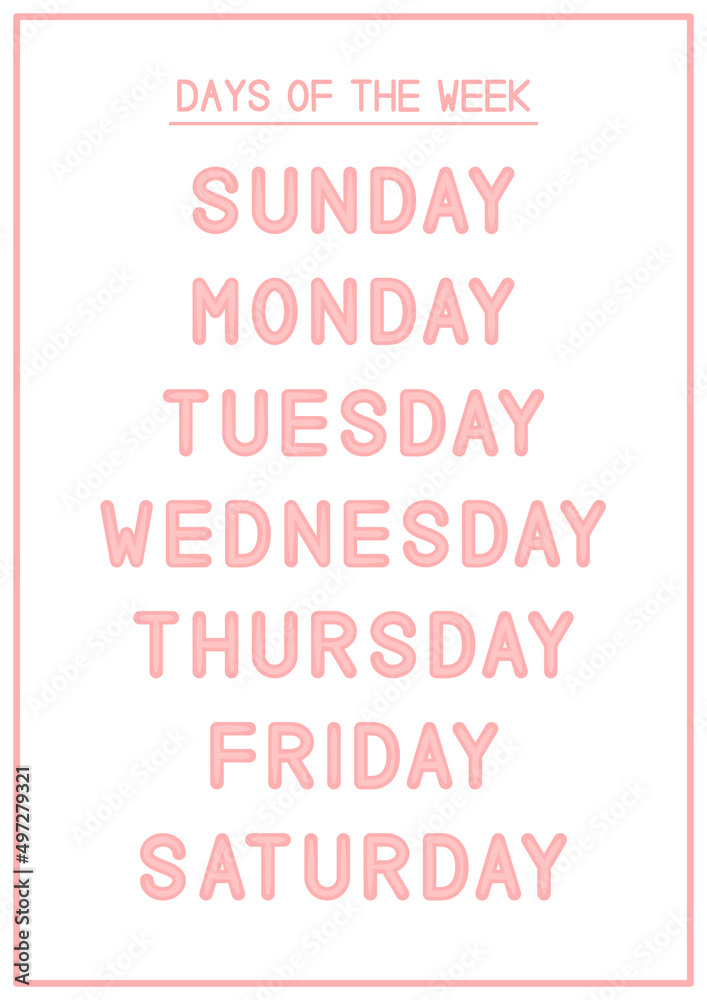 Children Learning Printable - Days of the Week Poster in Pink Color ...