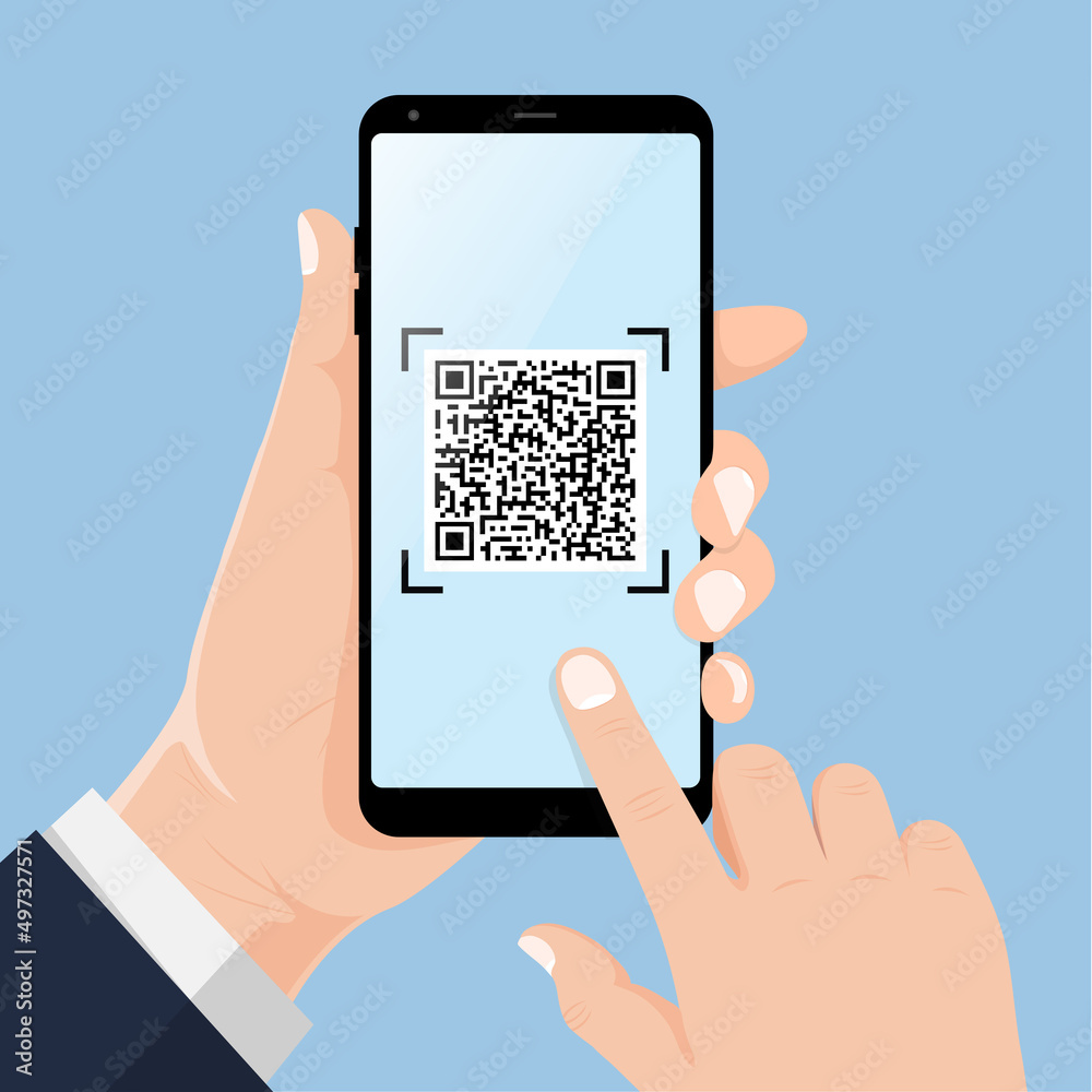 QR code scanning vector illustration concept, people use smartphone and ...