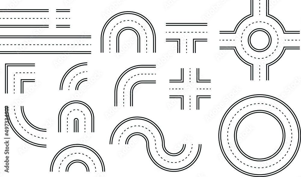 Road Segment Pieces Clipart Set - Outline Stock Vector | Adobe Stock