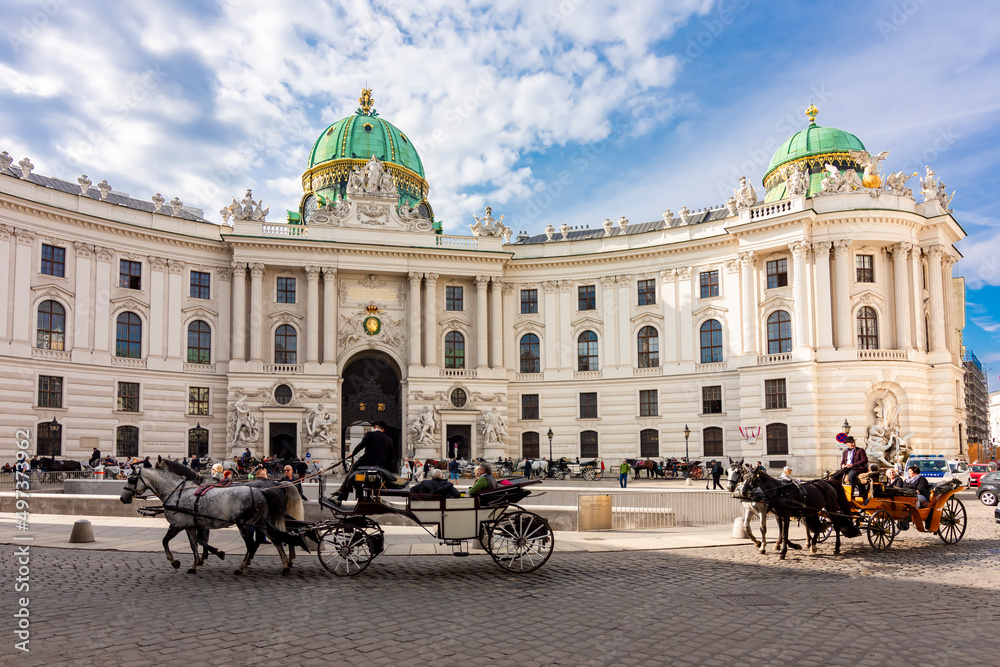 Vienna, Austria - October 2021: Horse carriages at Hofburg palace on St ...