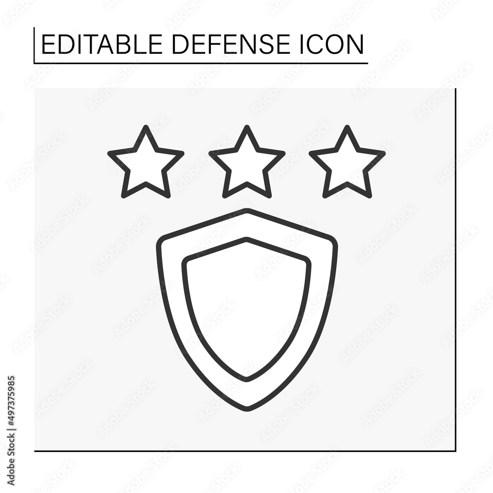 Shield line icon. Rating of protection program. Three stars evaluation ...