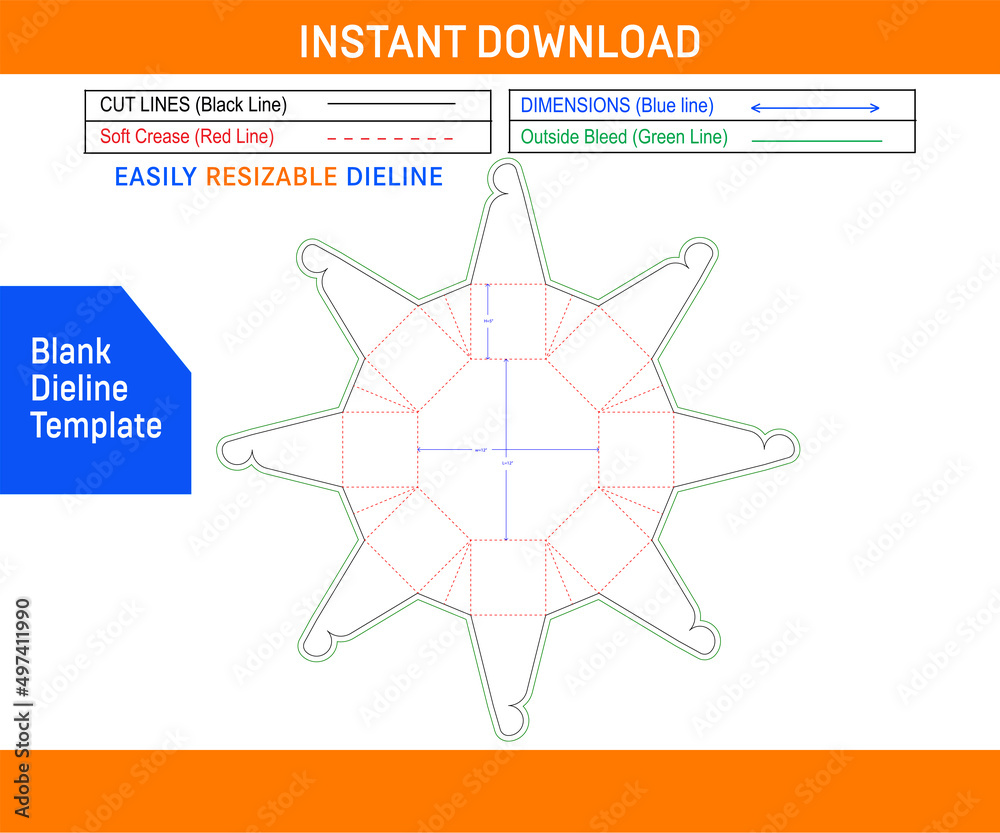 Octagon folding box dieline template and 3D box design Blank dieline ...