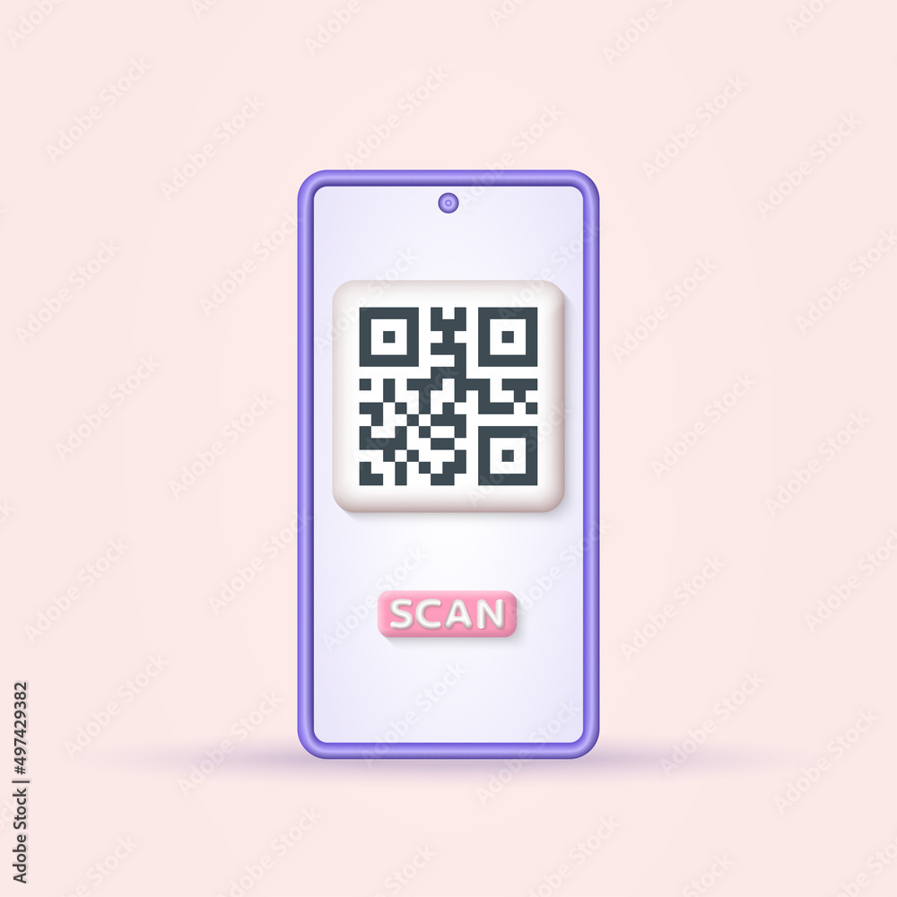 Qr code on the smartphone screen. Qr scan 3d icon. Payment with mobile ...