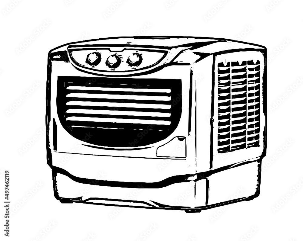 Hand drawn outline sketch drawing of air water cooler, line art ...