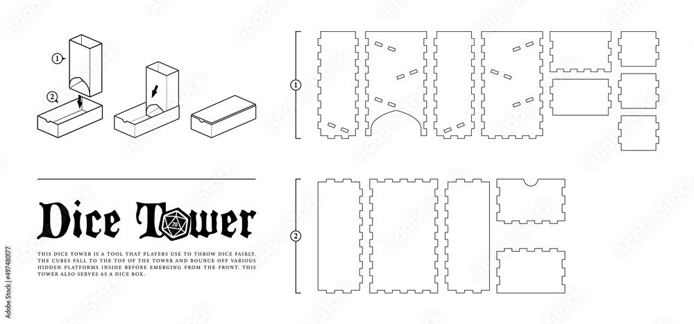 Vector Dice tower paper model template for RPG board game Dungeons and ...