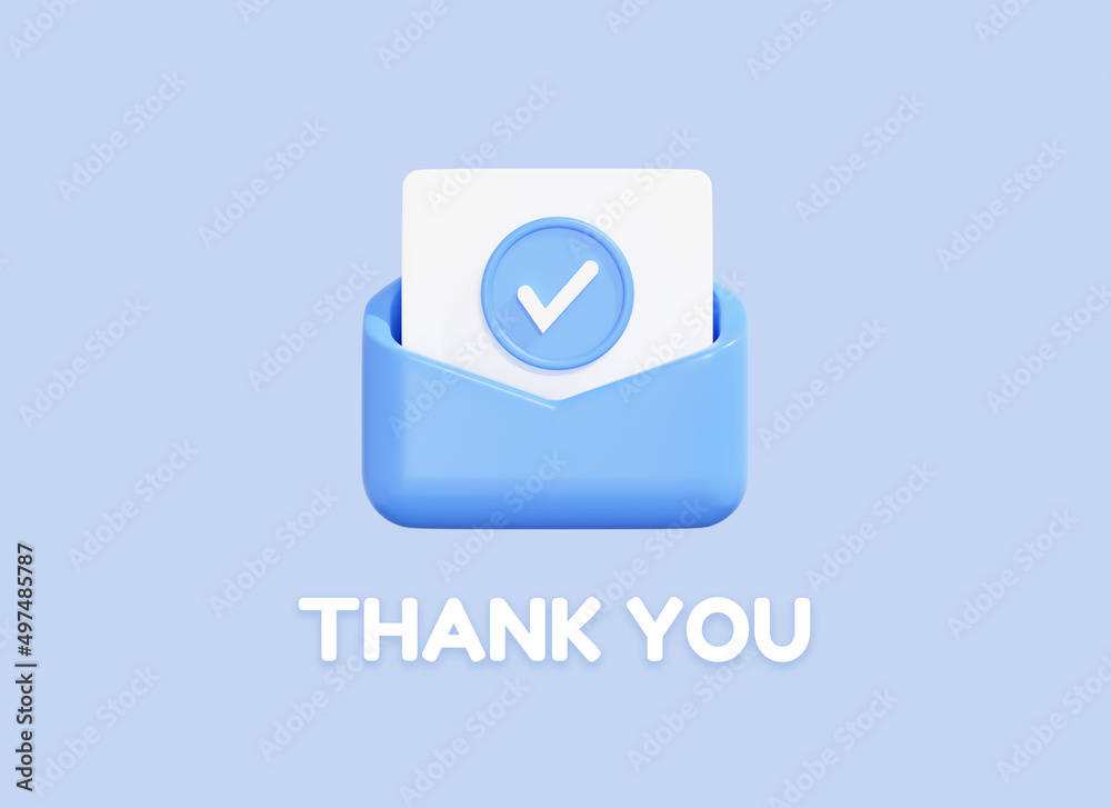 Thank you web banner template with letter envelope and check mark ...