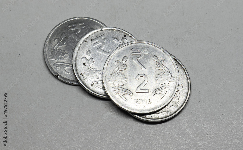 two Rupees silver Coin, Indian Currency, Money, pile two Rupees old ...