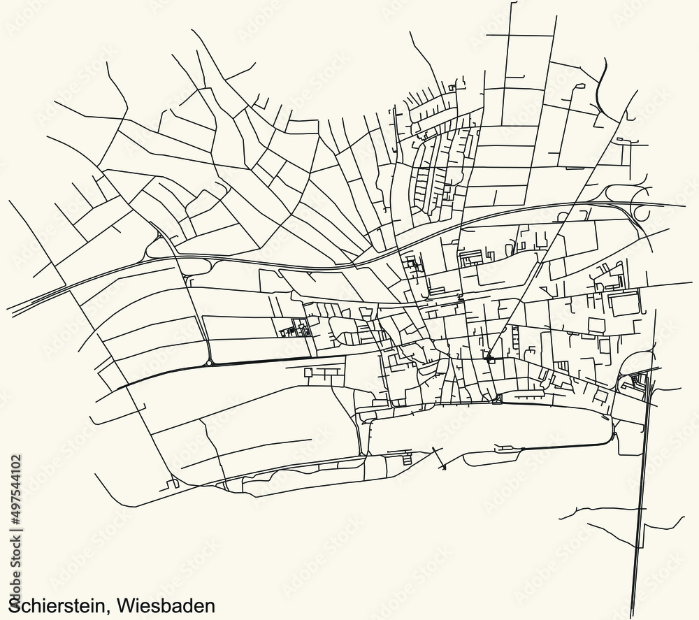 Detailed navigation black lines urban street roads map of the ...