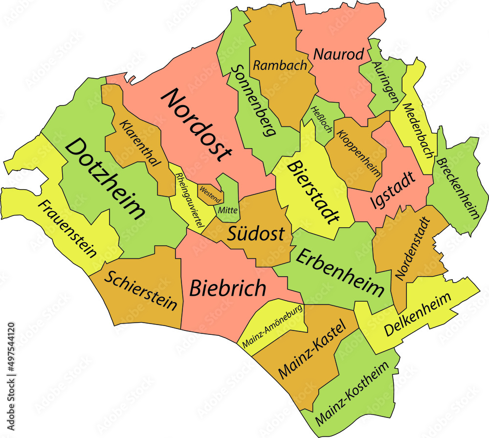Pastel flat vector administrative map of WIESBADEN, GERMANY with name ... Pastel flat vector administrative map of WIESBADEN, GERMANY with name ...