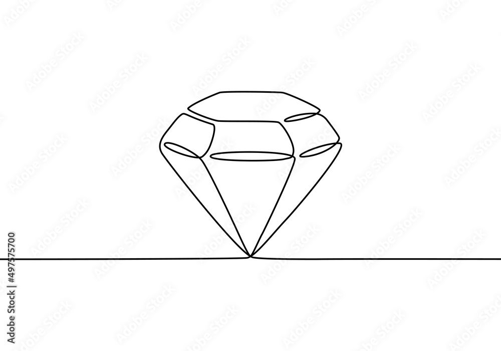 Diamond one line drawing. Gem symbol continuous line illustration ...