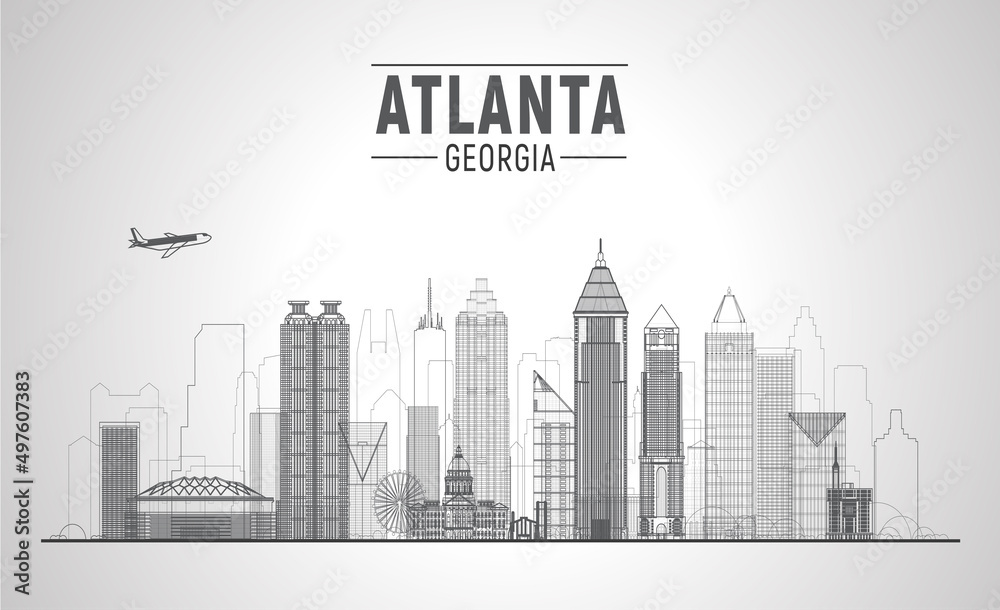 Atlanta (Georgia ) line city skyline white background. Flat vector ...