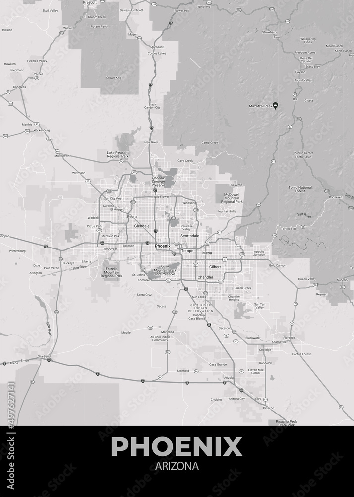 Poster Phoenix - Arizona map. Road map. Illustration of Phoenix ...