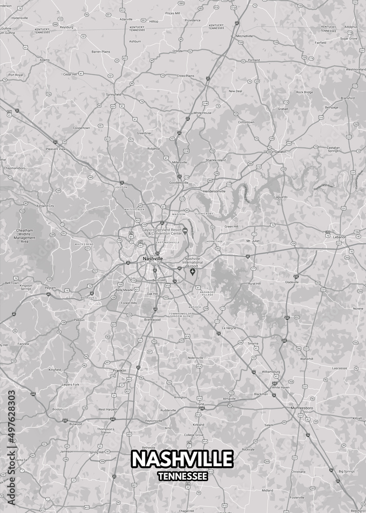 Poster Nashville - Tennessee map. Road map. Illustration of Nashville ...