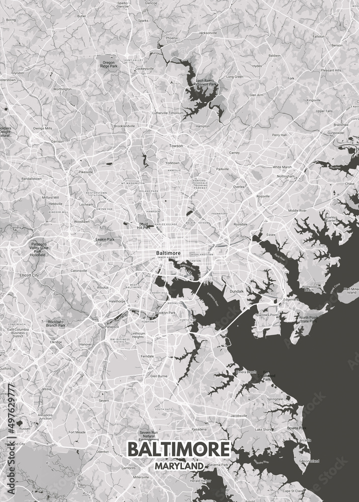 Poster Baltimore - Maryland map. Road map. Illustration of Baltimore ...