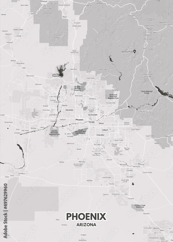 Poster Phoenix - Arizona map. Road map. Illustration of Phoenix ...