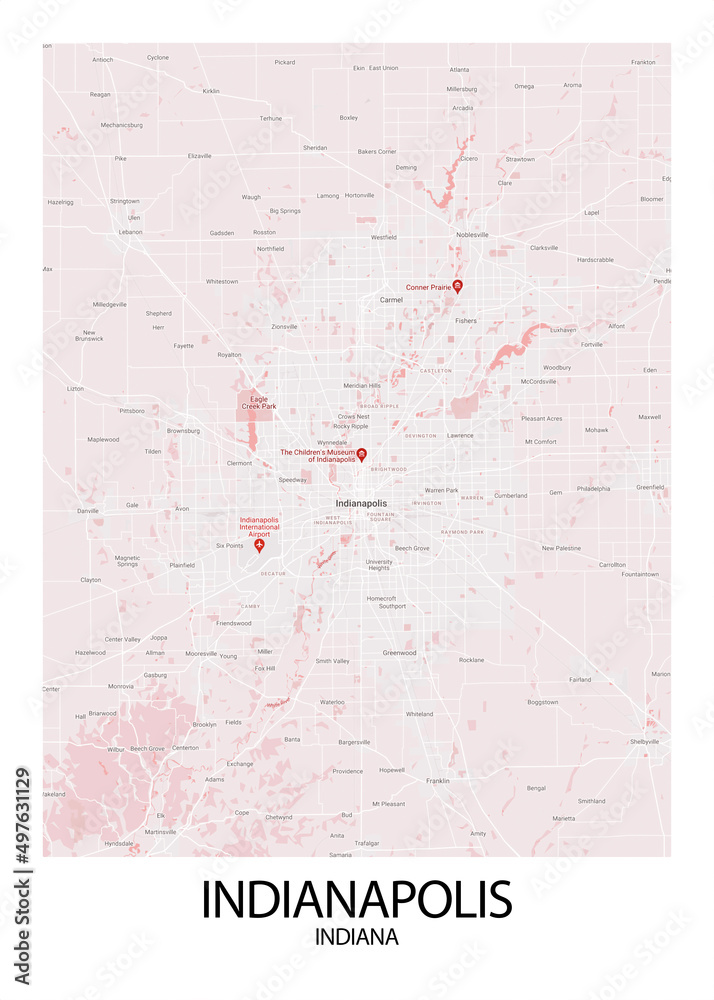 Poster Indianapolis - Indiana map. Road map. Illustration of ...