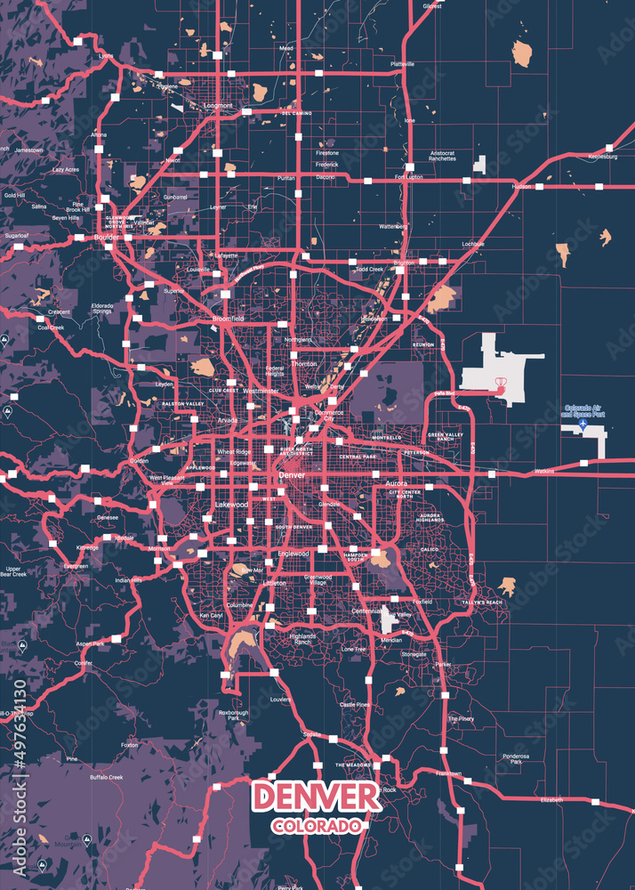 Poster Denver - Colorado map. Road map. Illustration of Denver ...