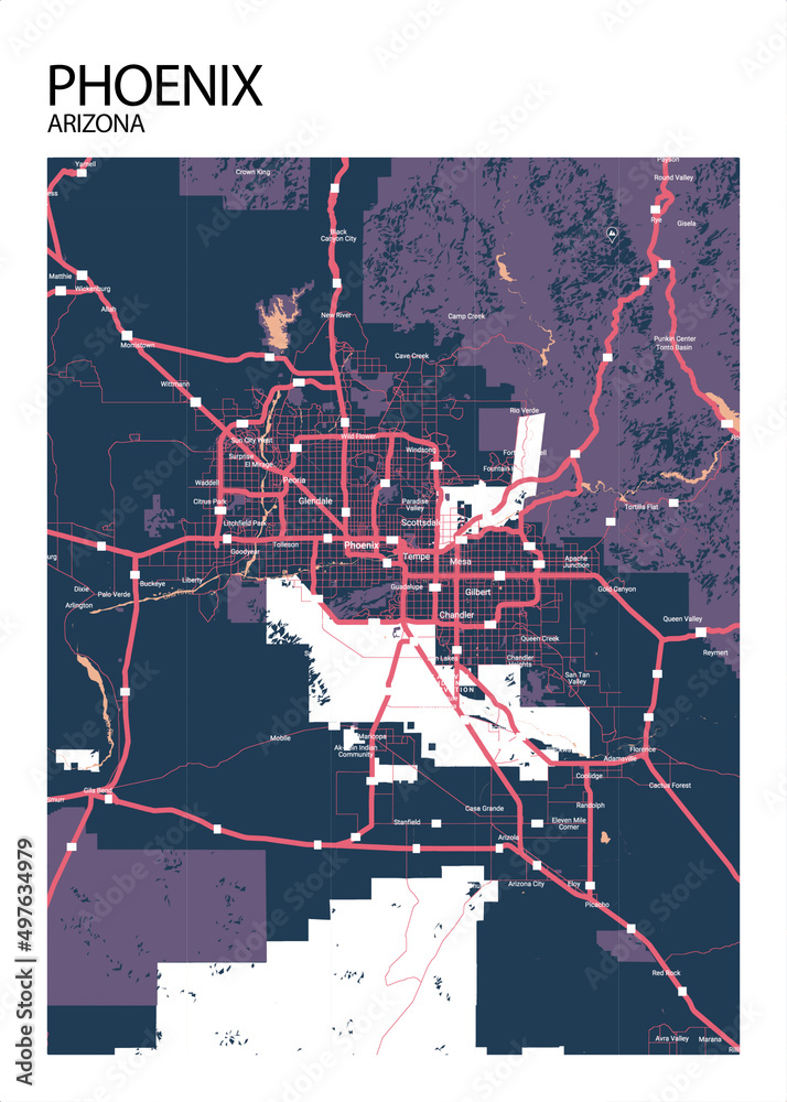 Poster Phoenix - Arizona map. Road map. Illustration of Phoenix ...