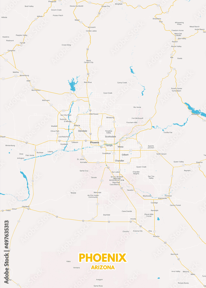 Poster Phoenix - Arizona map. Road map. Illustration of Phoenix ...