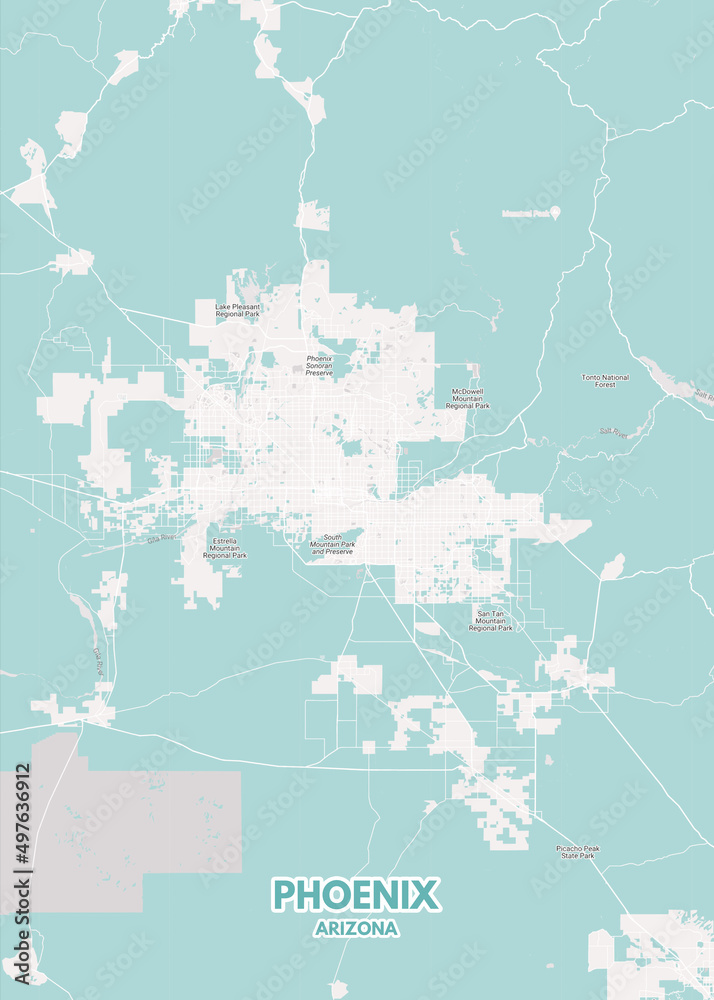Poster Phoenix - Arizona map. Road map. Illustration of Phoenix - Arizona streets ...