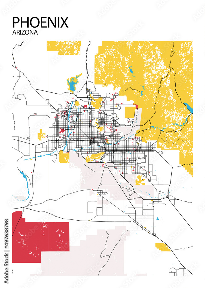 Poster Phoenix - Arizona map. Road map. Illustration of Phoenix ...