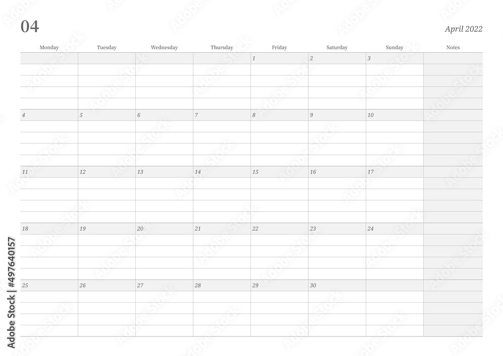 April 2022 simple design digital and printable calendar template ...