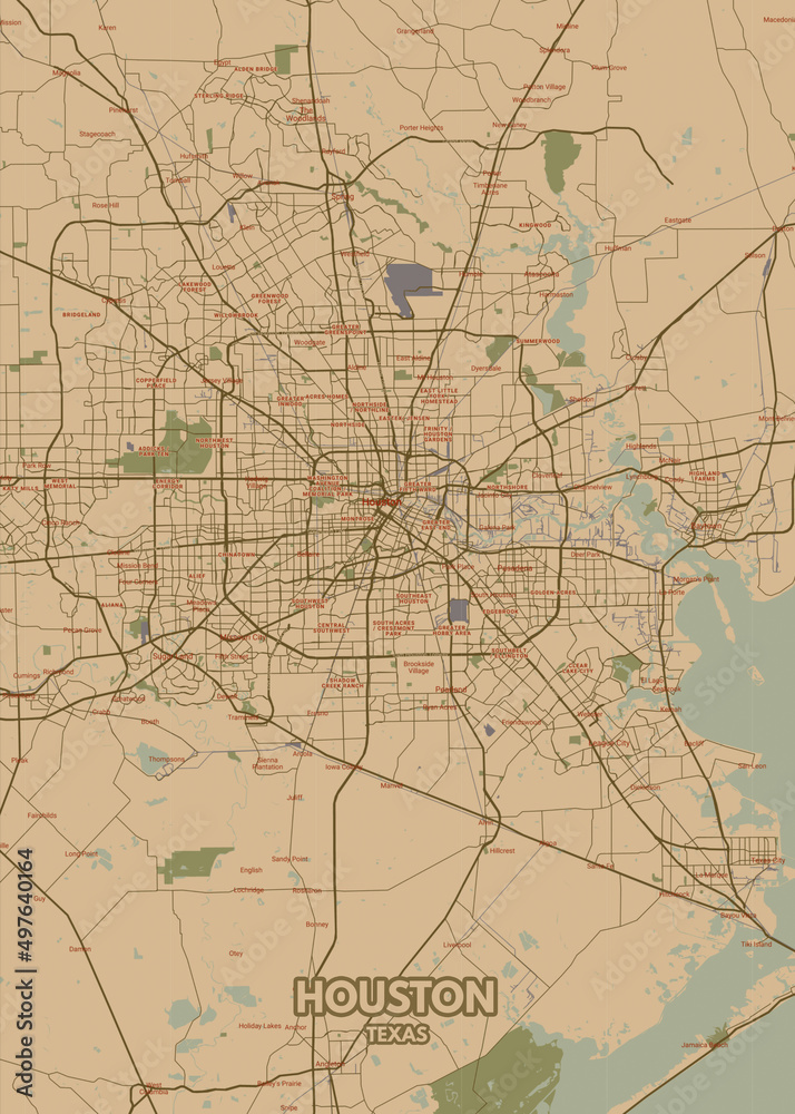 Poster Houston - Texas map. Road map. Illustration of Houston - Texas ...
