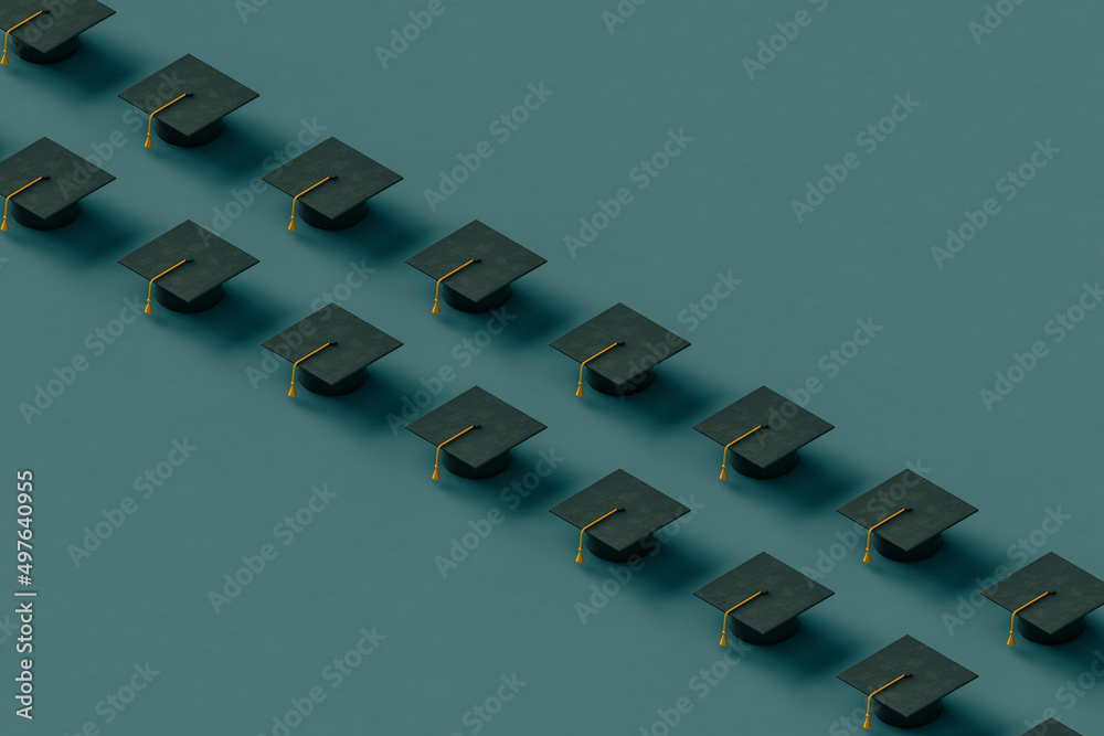 rows of black Graduation cap with copy space Stock Photo | Adobe Stock