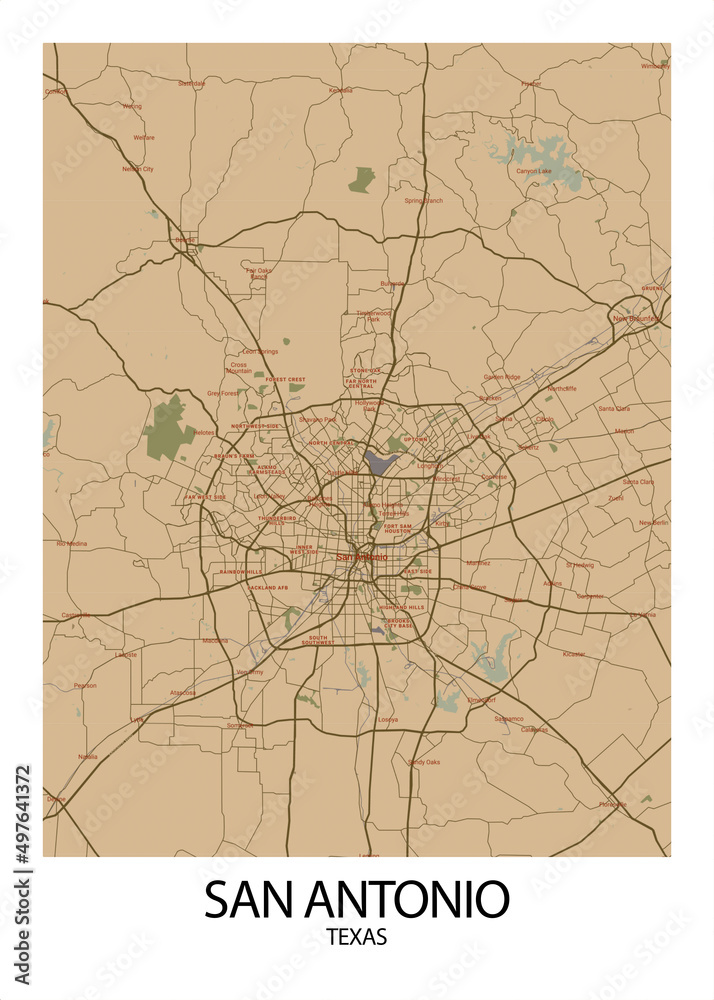 Stockillustrationen Poster San Antonio Texas Map Road Map Illustration Of San Antonio