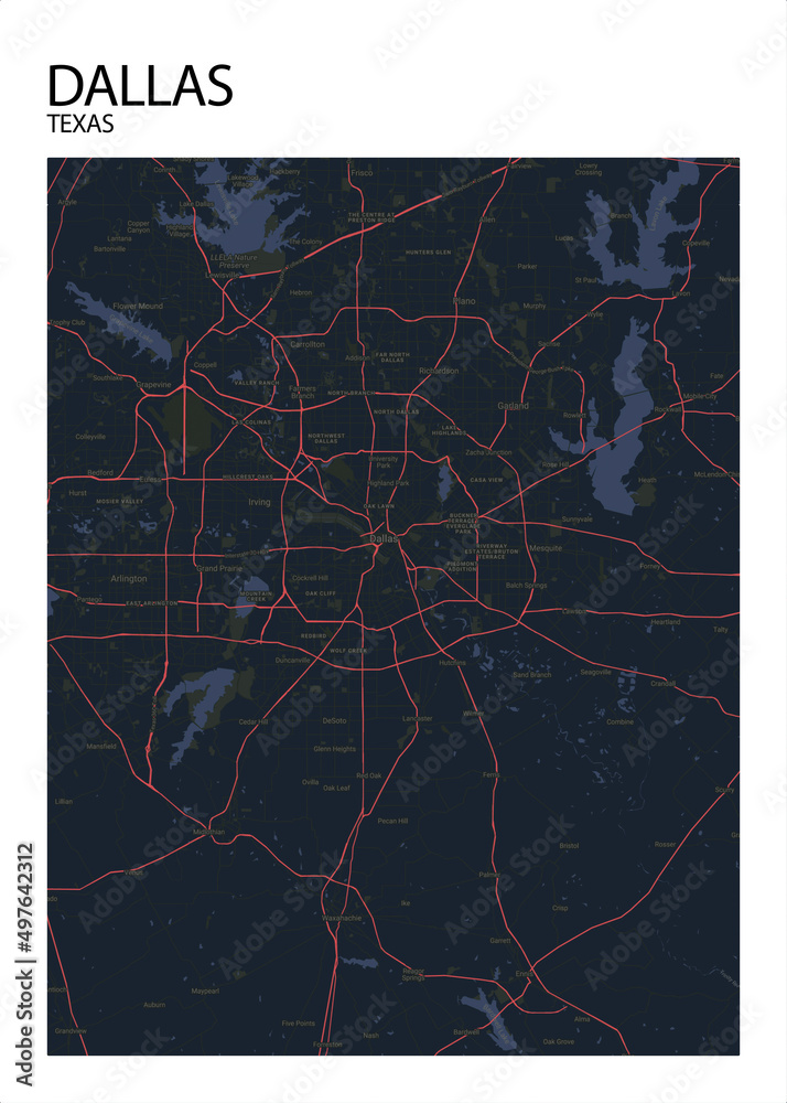 Ilustración de Stock Poster Dallas - Texas map. Road map. Illustration ...