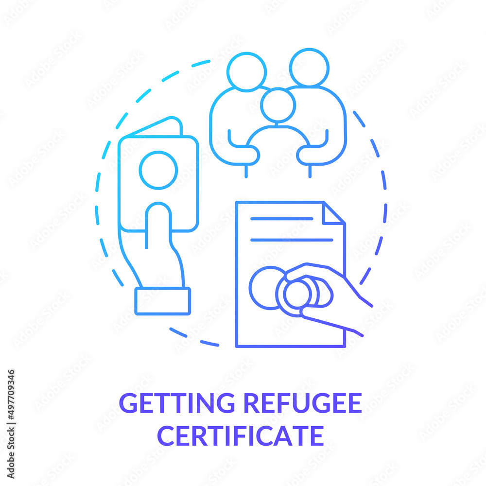 Getting refugee certificate blue gradient concept icon. International ...