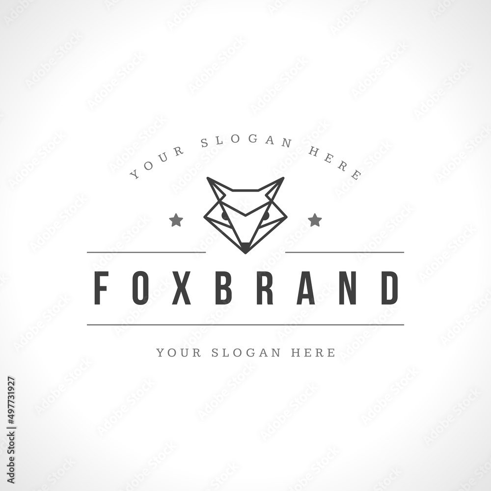 Vintage fox face line art logotype emblem symbol. Can be used for ...