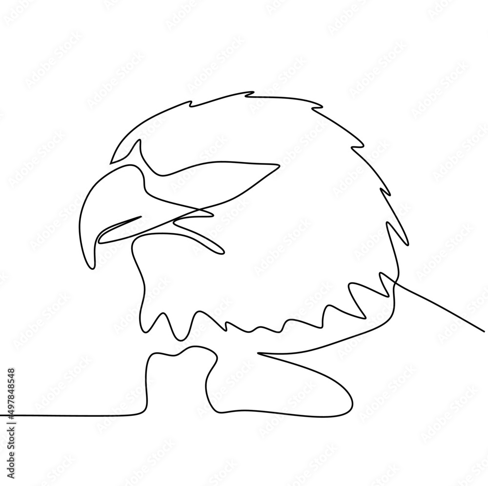 Continuous line drawing of eagle or falcon head. Hawk vector illustration animal bird minimalism ...