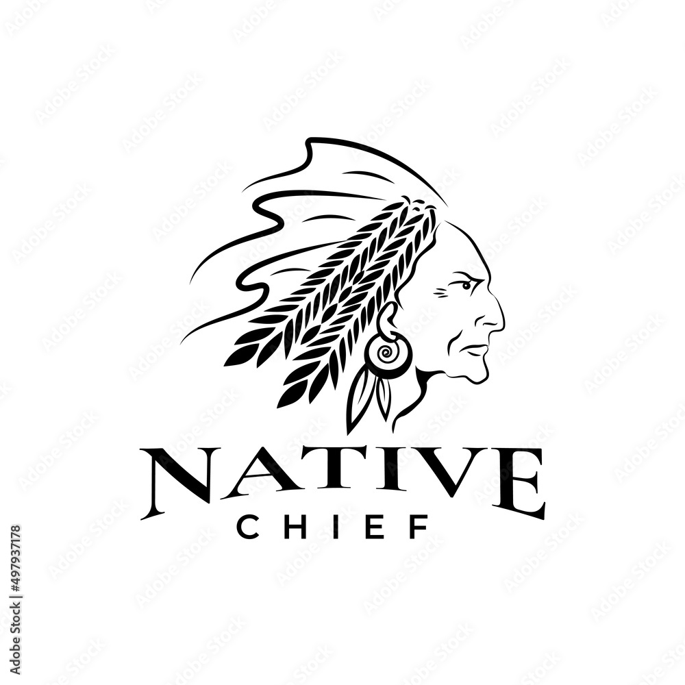 Logo illustration Native American Indian tribal chief profile, design ...