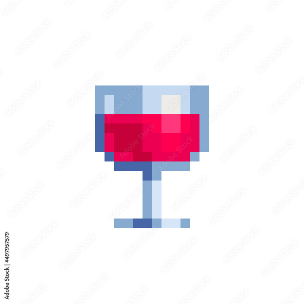 Glass of wine pixel art icons set isolated vector illustration. Element ...