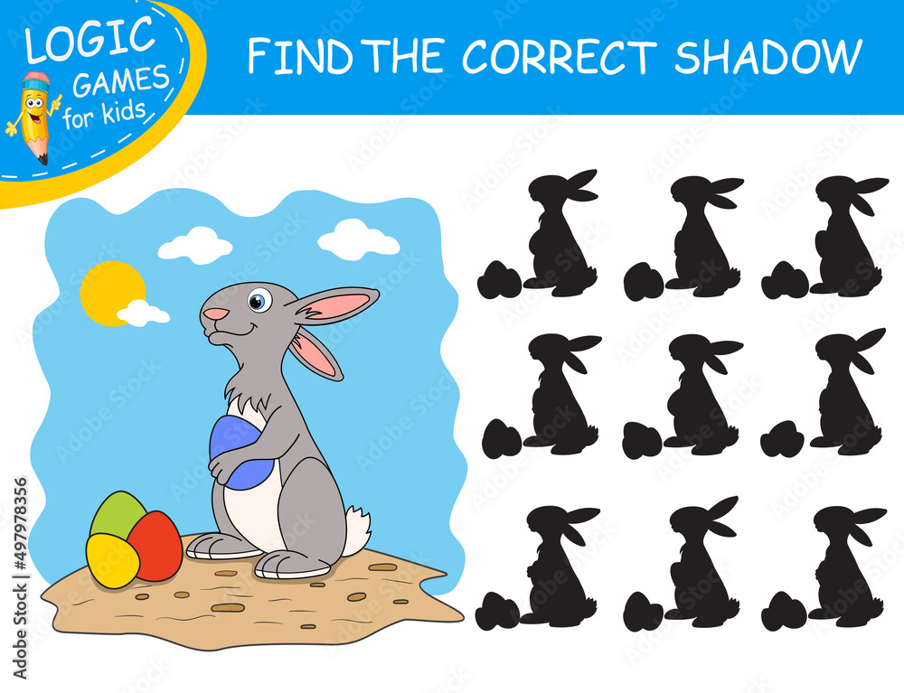 Find the correct shadow the Rabbit. Cute cartoon rabbit on sand ...