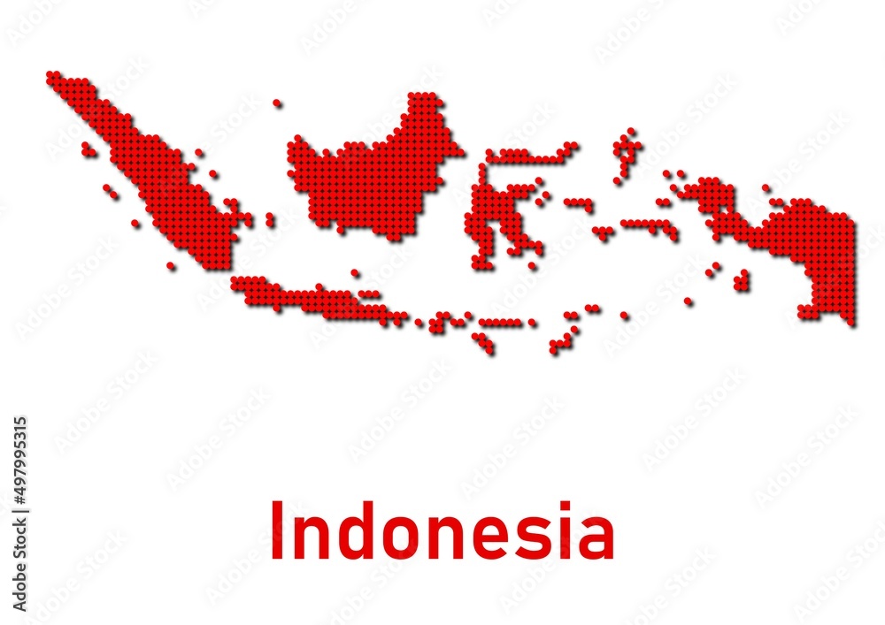 Indonesia map, map of Indonesia made of red dot pattern and name. Stock ...