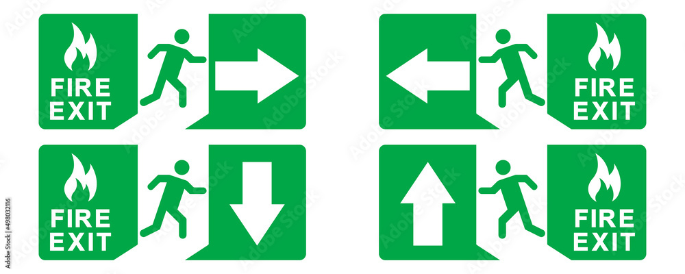 Fire exit sign. Green emergency fire exit sign. Place meet for ...