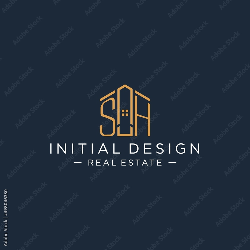 Initial letter SH logo with abstract house shape, luxury and modern ...
