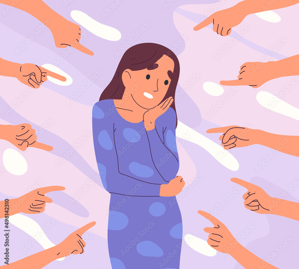 Ashamed, sad, depressed person with hands pointing index fingers ...