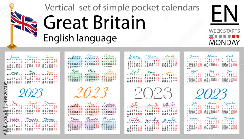 English vertical pocket calendar for 2023. Week starts Monday 素材庫向量圖 ...