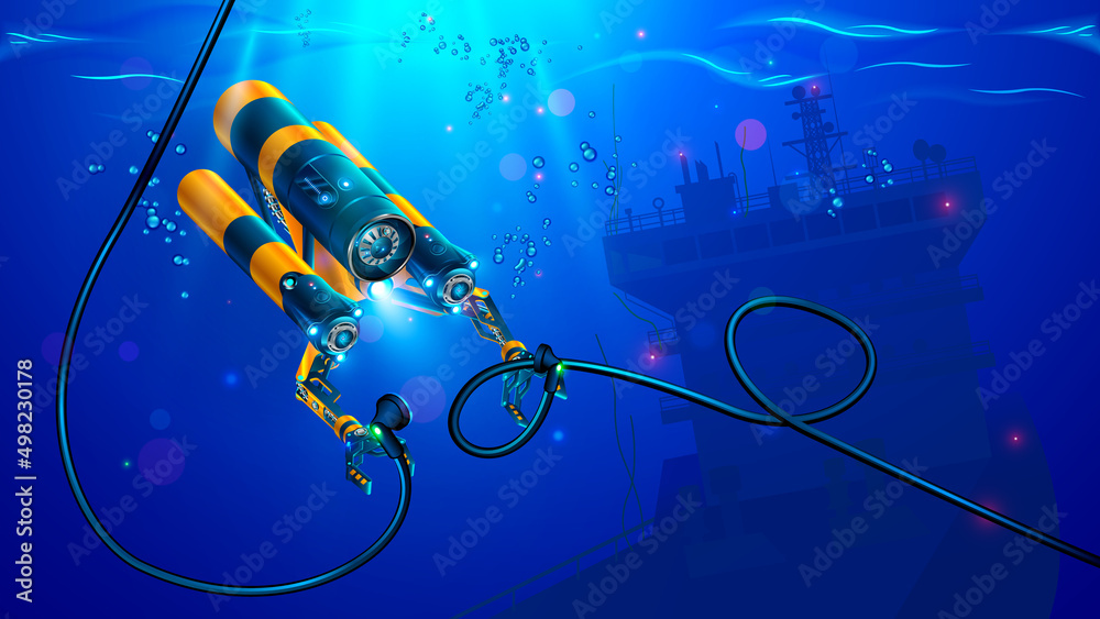 Стоковое векторное изображение «Autonomous underwater rov or drone with ...
