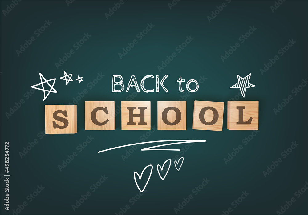 Back To School. Chalkboard Desk With Wooden Letters Blocks. Bright ...