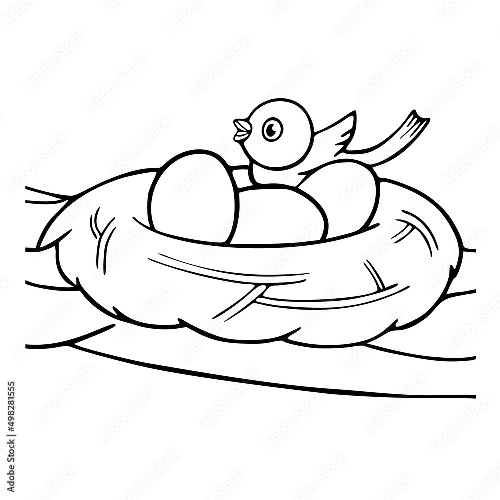 Kids coloring page of cute bird in the nest. Isolated illustration ...