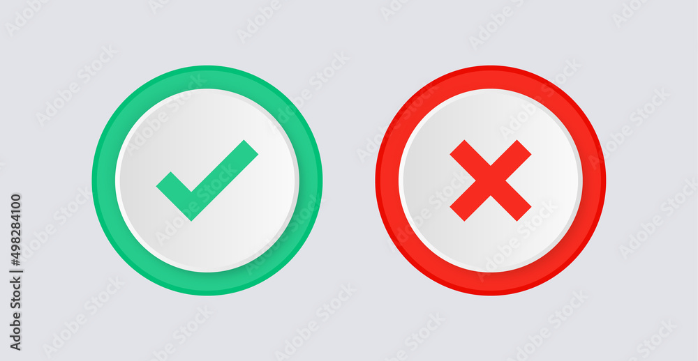 3d checkmark icon button correct and incorrect sign or check mark box frame with green tick and ...