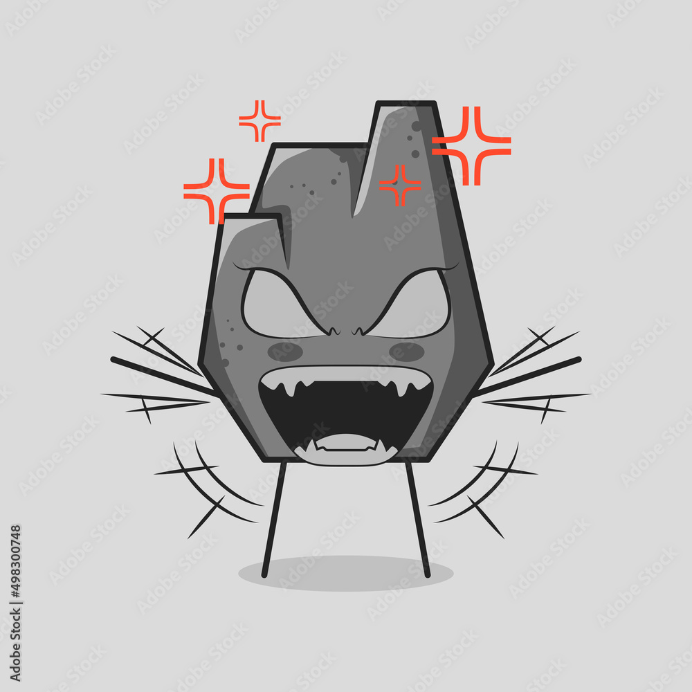 cute stone cartoon with very angry expression. hands shaking, mouth ...