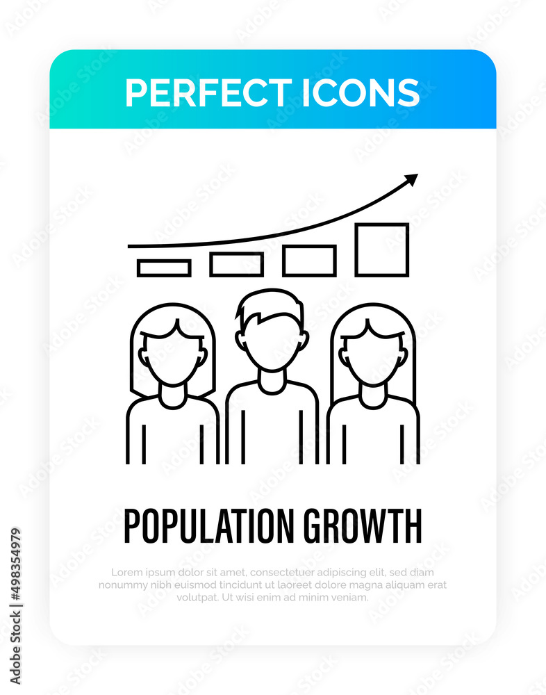 Overpopulation, graph of population growth thin line icon. Increasing ...